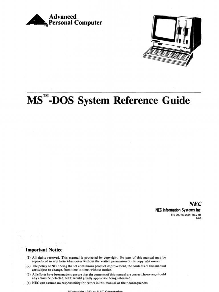 NEC APC MS-DOS System Reference Guide Sep83 | PDF | Floppy Disk | Dos