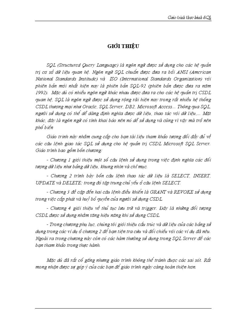Giao Trinh Thuc Hanh SQL | PDF