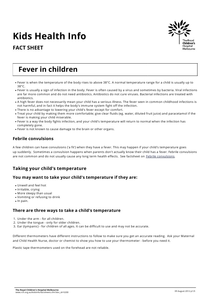 Health Fact Sheet | PDF | Fever | Infection