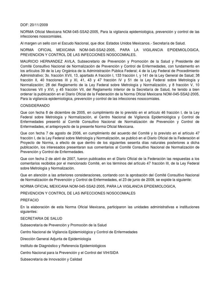 NORMA Oficial Mexicana NOM-045-SSA2-2005, para La Vigilancia ...