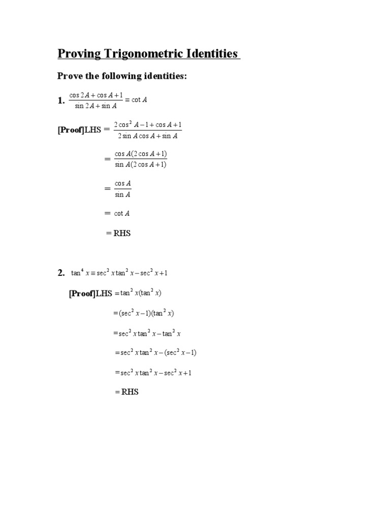 Trigonometric Identity Proofs | PDF