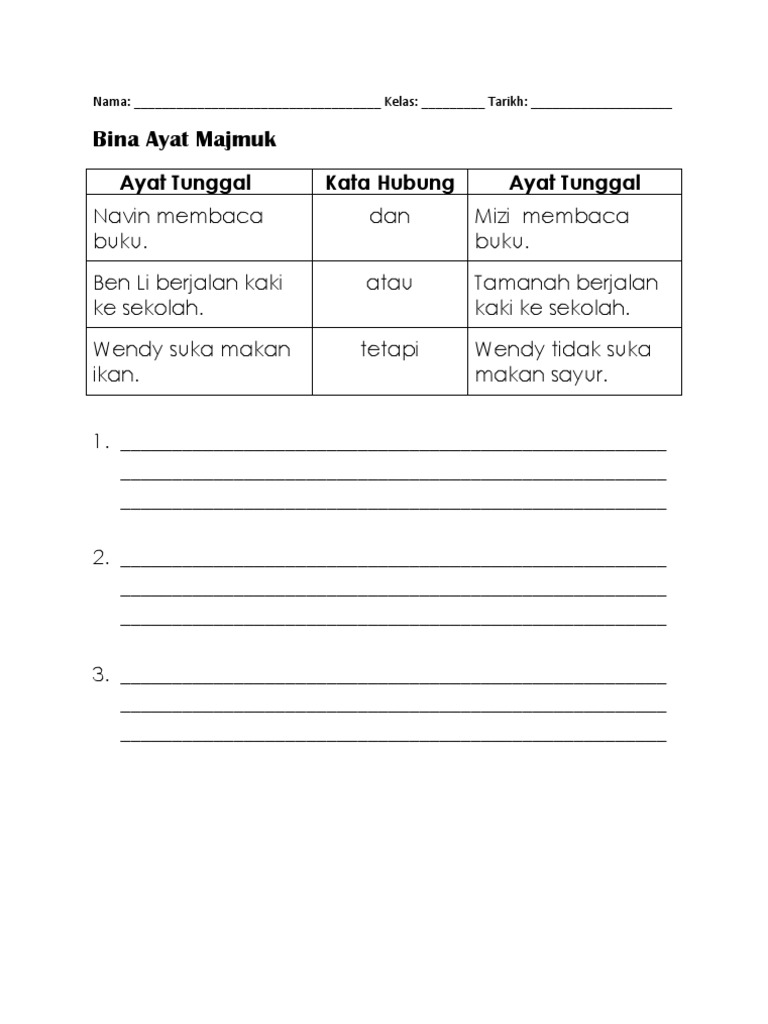 Latihan Ayat Majmuk Tahun 1 BM KSSR | PDF