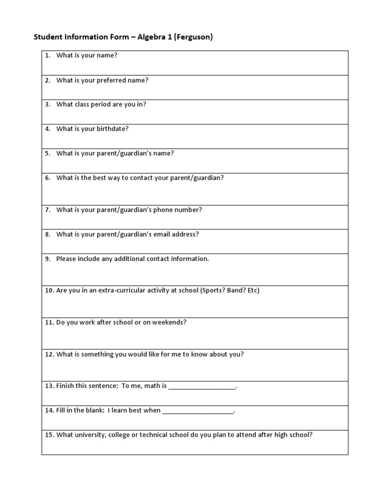 Student Information Form
