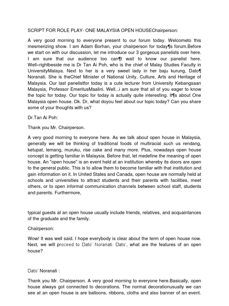 Script for Role Play | Malaysia | Foods