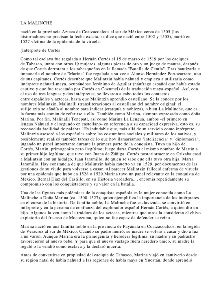 La Malinche: Intérprete y Madre Mestiza | PDF | Hernán Cortés | Imperio ...