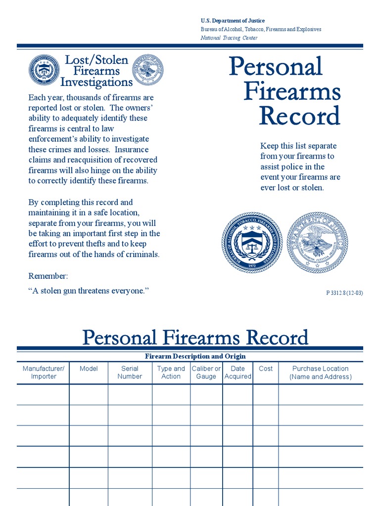 Personal Firearms Record | PDF | Bureau Of Alcohol | Deviance (Sociology)