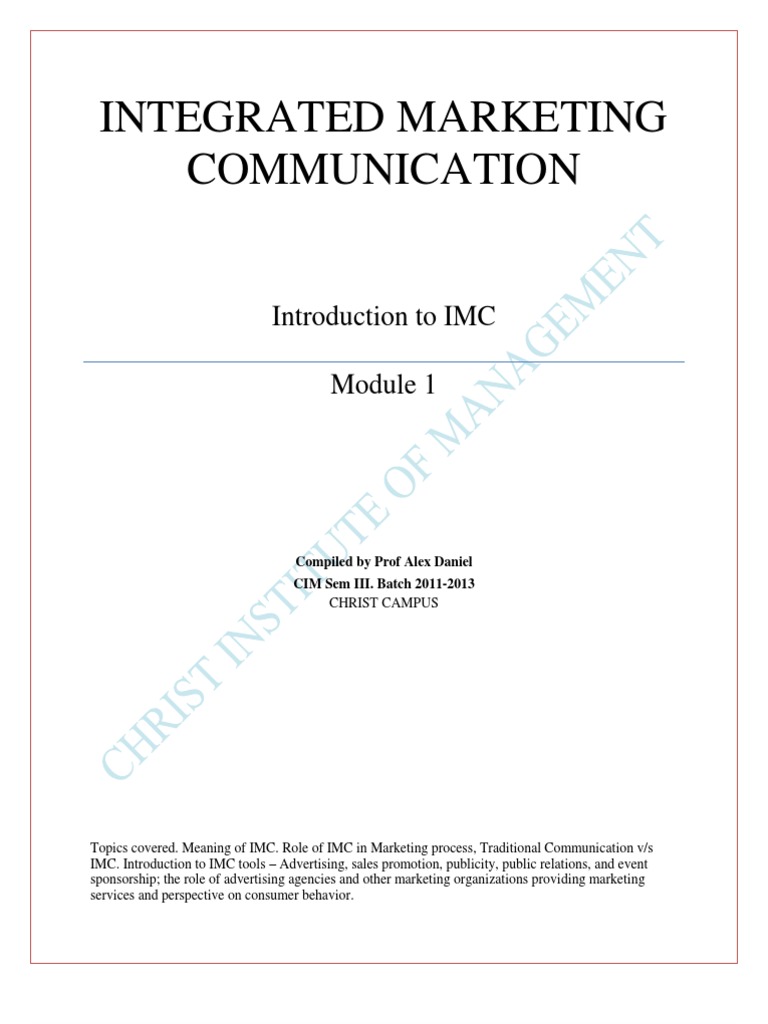 Module I Intro To IMC | PDF | Direct Marketing | Marketing Communications