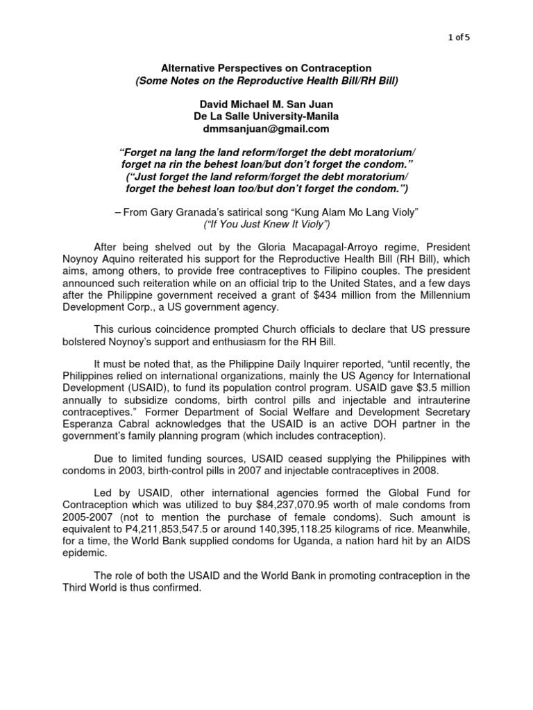 Paper On The RH Bill | PDF | Family Planning | Reproductive Health