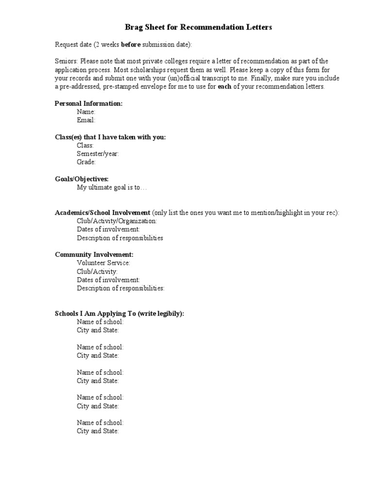 Letter or Rec Brag Sheet | PDF