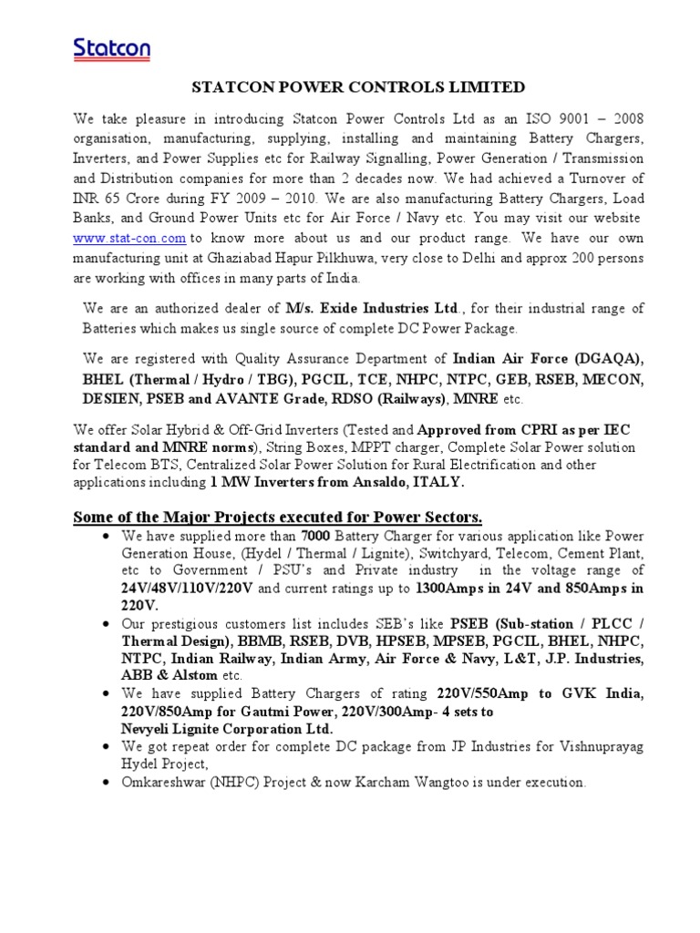 Statcon Power Controls Limited | PDF | Power Inverter | Power Supply