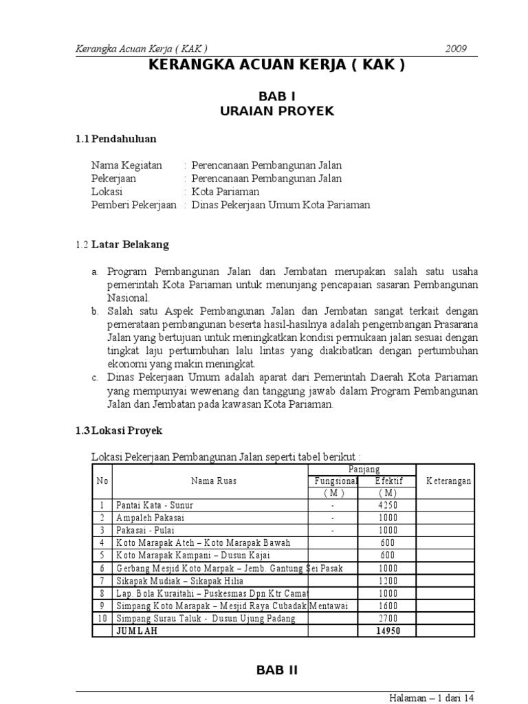 KAK Perencanaan Pembangunan Jalan | PDF