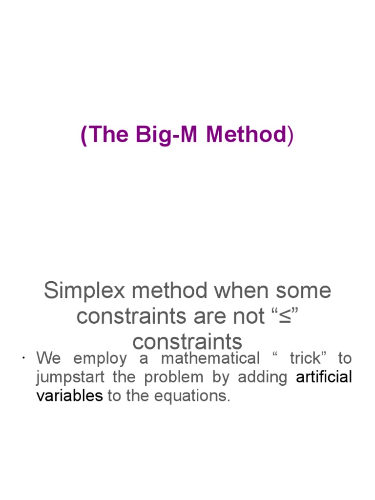 Artificial Variable Technique Big M Method Pdf Computational Science Mathematical Optimization