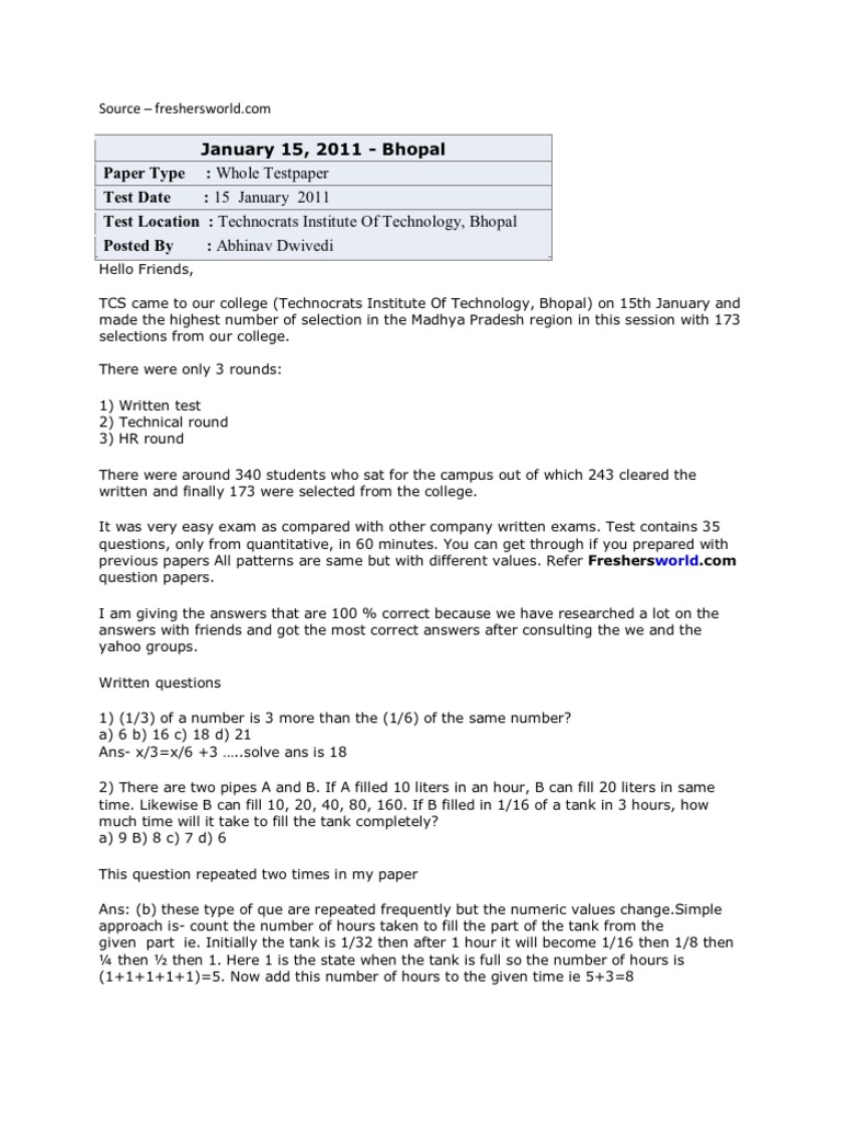 tcs | Test (Assessment) | Mathematics
