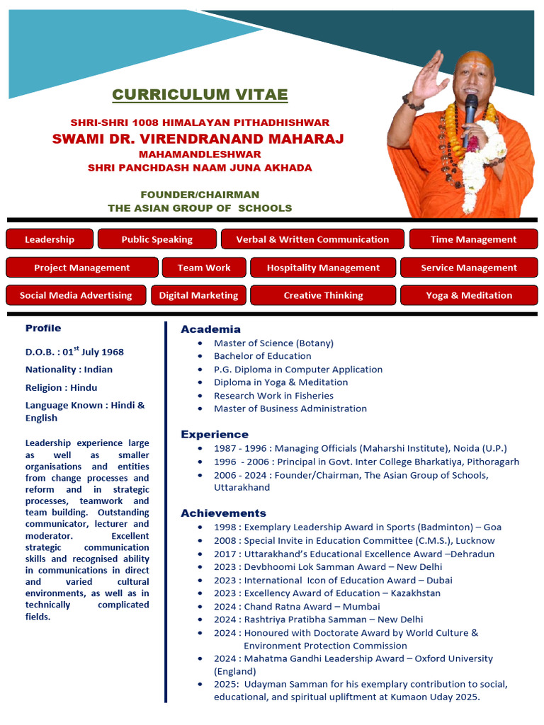 CV Swami Dr. Virendranand (29 Dec 2025) | PDF