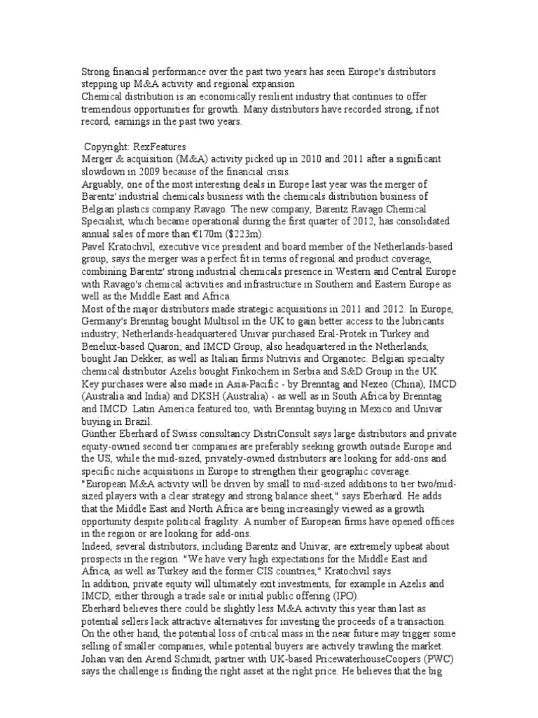 European Distribution Overview | PDF | Mergers And Acquisitions ...