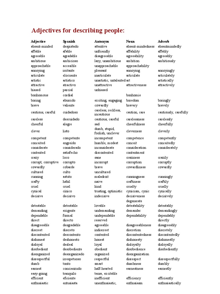 Adjectives For Describing People | PDF | Cognitive Science | Clinical ...
