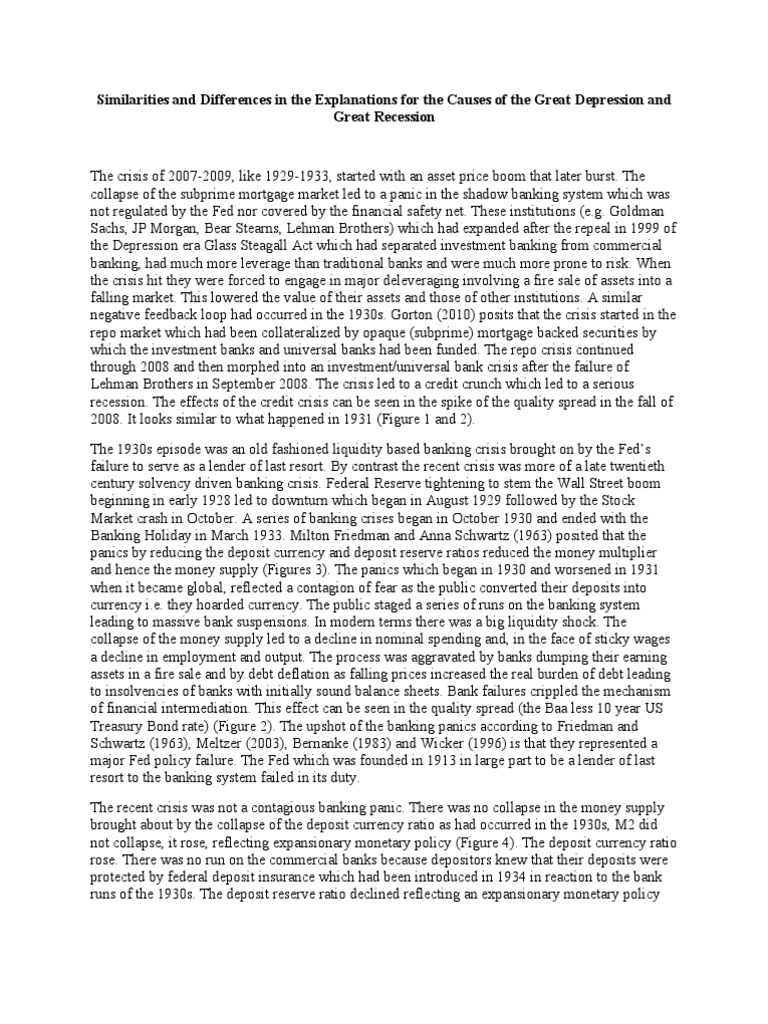 Great Depression vs. Great Recession Causes | PDF | Shadow Banking ...
