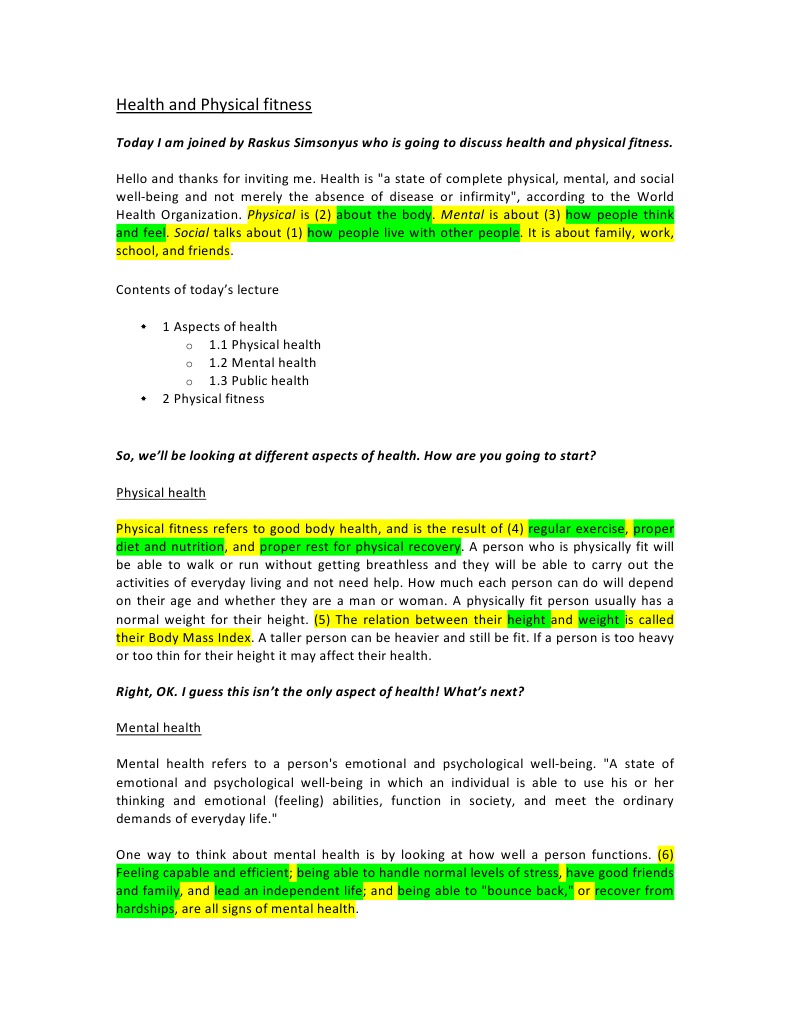 Health and Fitness - Script and Answer Key | PDF | Physical Fitness ...
