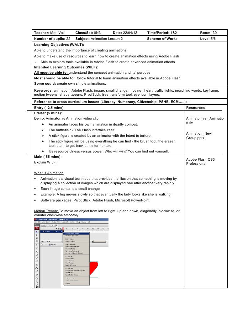 Flash Animation Lesson Plan | PDF | Animation | Adobe Flash