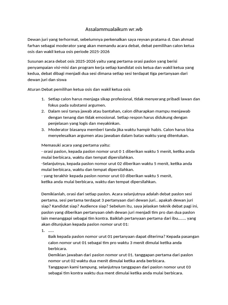 Teks Moderator Debat Pilketos 2025-2026 | PDF