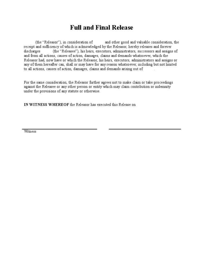 Full and Final Release | PDF