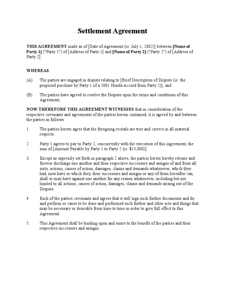 Settlement Agreement | PDF | Settlement (Litigation) | Covenant (Law)