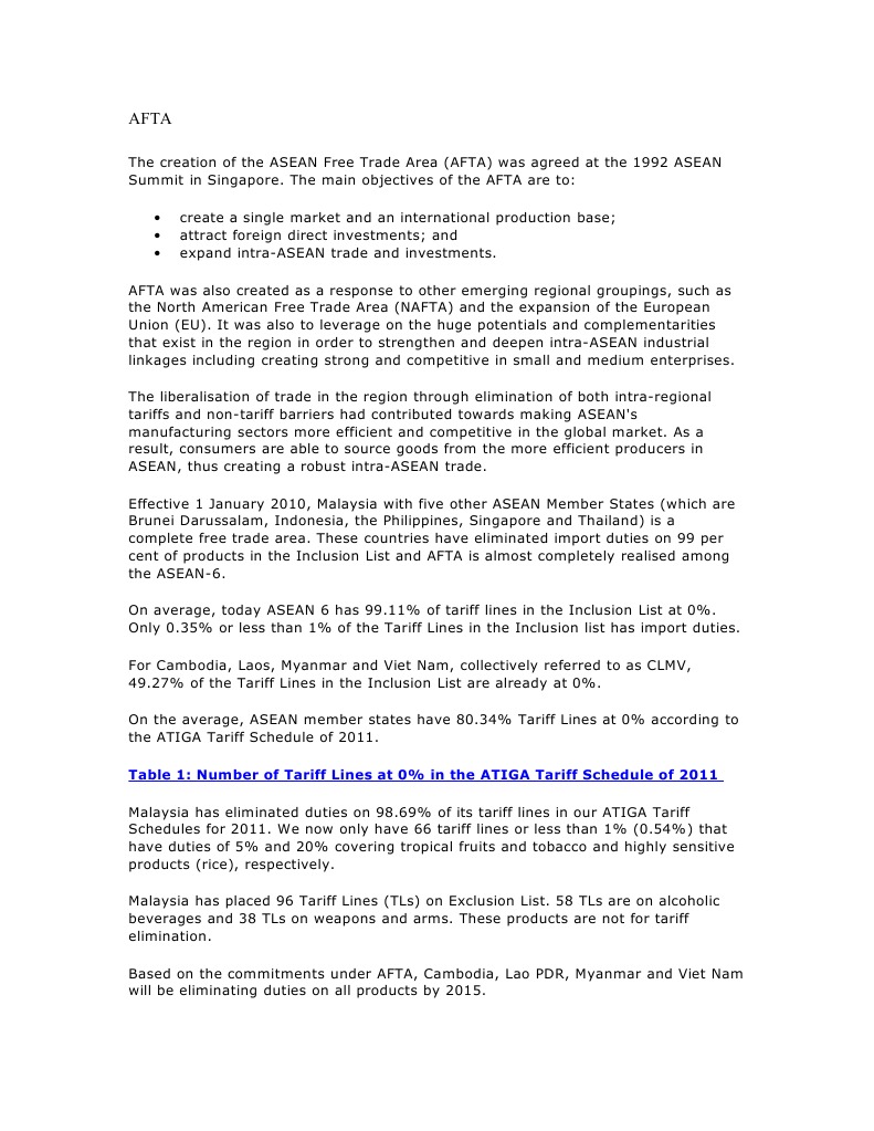 Afta | PDF | Asean Free Trade Area | Association Of Southeast Asian Nations