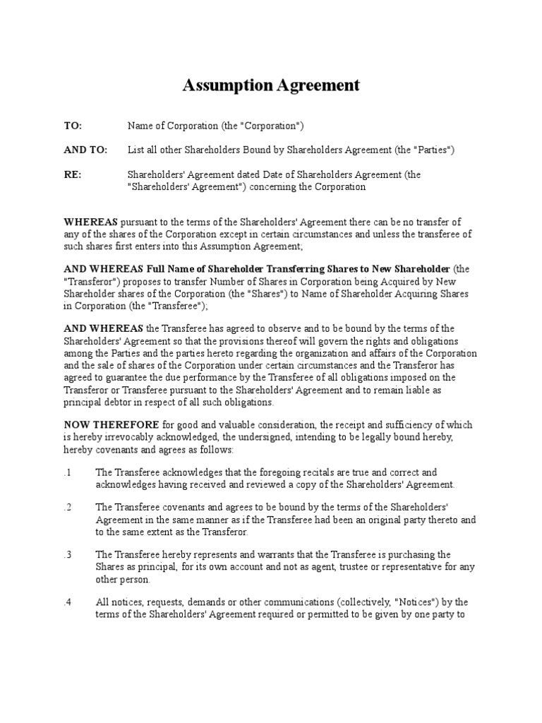 Assumption Agreement To Be Bound by Shareholders Agreement | PDF ...