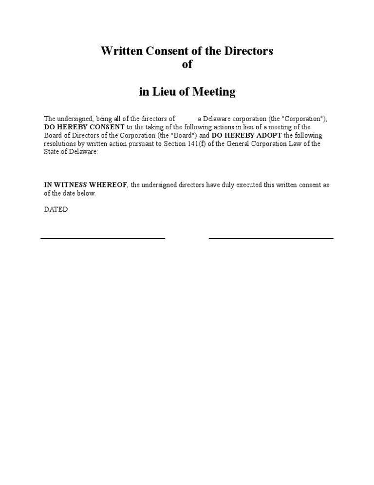 Directors' Written Consent in Lieu of Meeting | PDF | Board Of ...