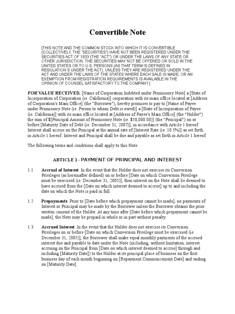 Convertible Note | Promissory Note | Bonds (Finance)
