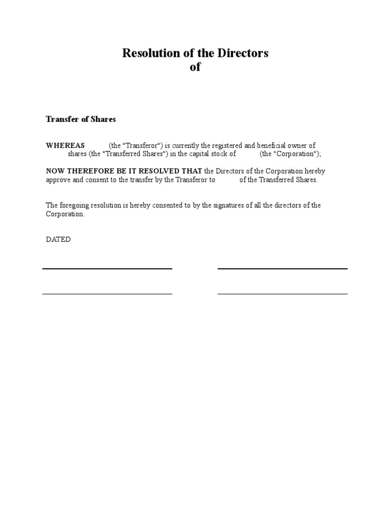 Directors' Resolution Approving Transfer of Shares | PDF | Justice ...