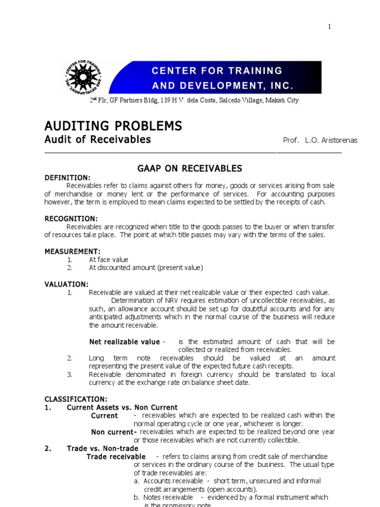 Audit of Receivables | PDF | Bad Debt | Debits And Credits