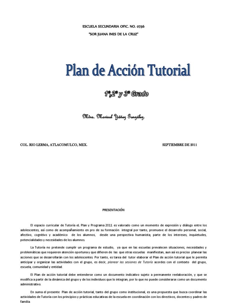 Plan de Accion Tutorial | PDF | El aprendizaje permanente | Educación Secundaria