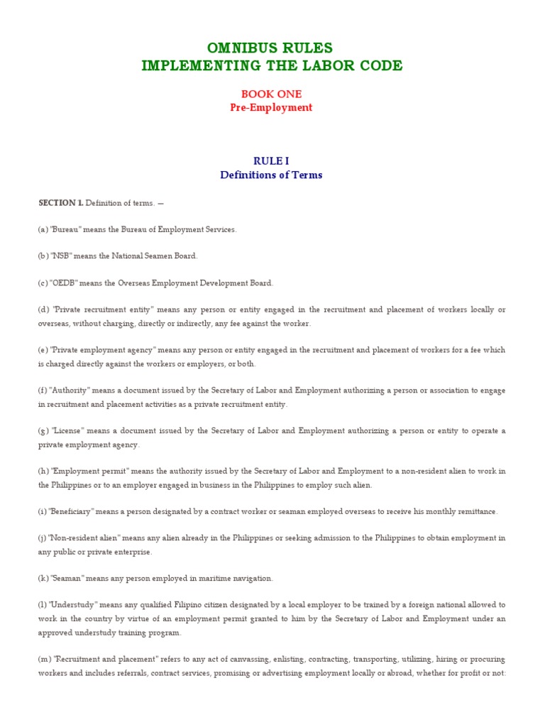 Omnibus Rules Implementing The Labor Code - Book 1 | PDF | Surety Bond ...