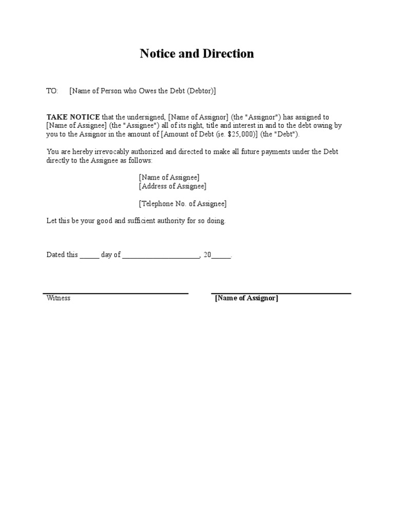 Notice of Assignment of Debt To Debtor | PDF