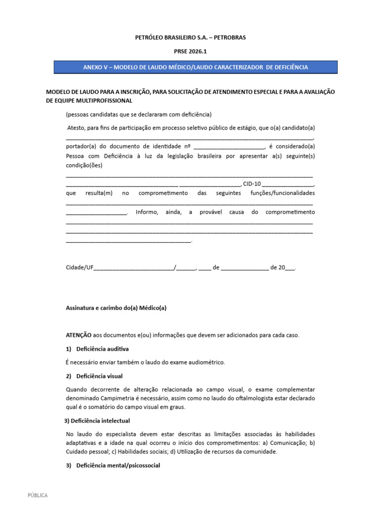 Anexo v – Modelo de Laudo Médico | PDF | Deficiência intelectual ...
