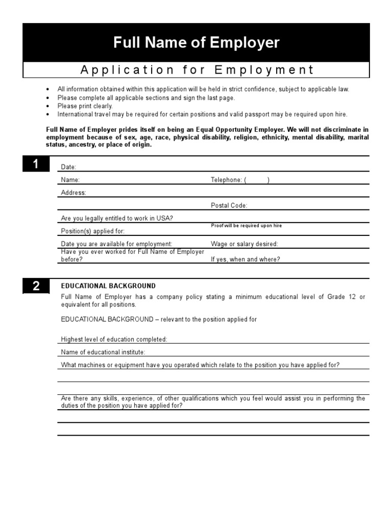 Application For Employment Form | Disability | Employment
