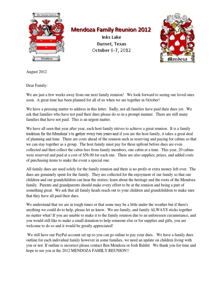 Free Family Reunion Letter