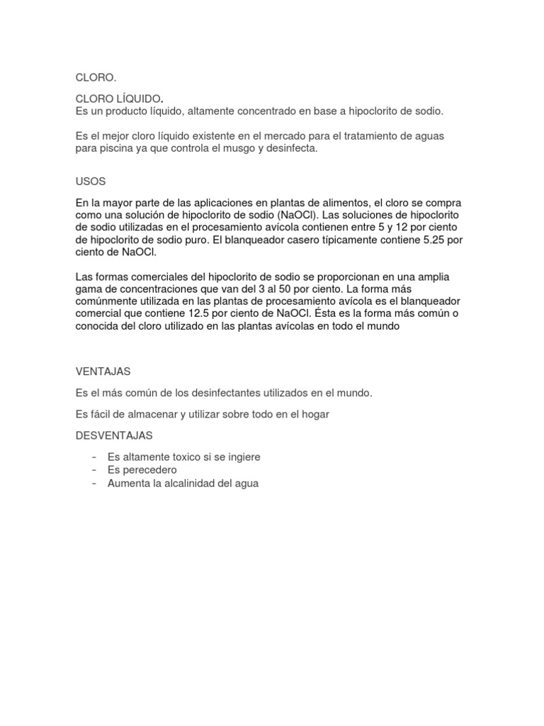 CLORO | PDF | Cloro | Sustancias químicas