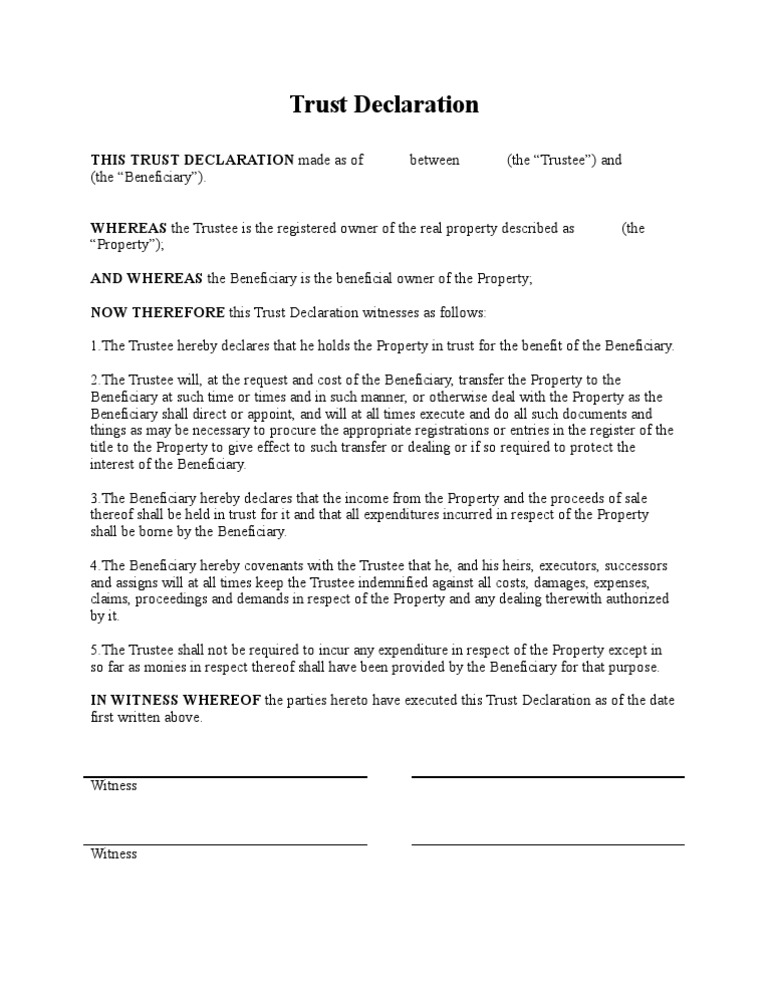 Declaration of Trust (Property) | PDF | Trust Law | Trustee