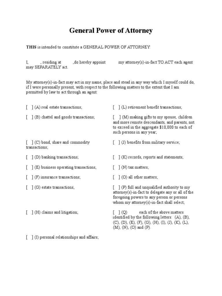 General Power of Attorney | PDF | Power Of Attorney | Civil Law (Legal ...