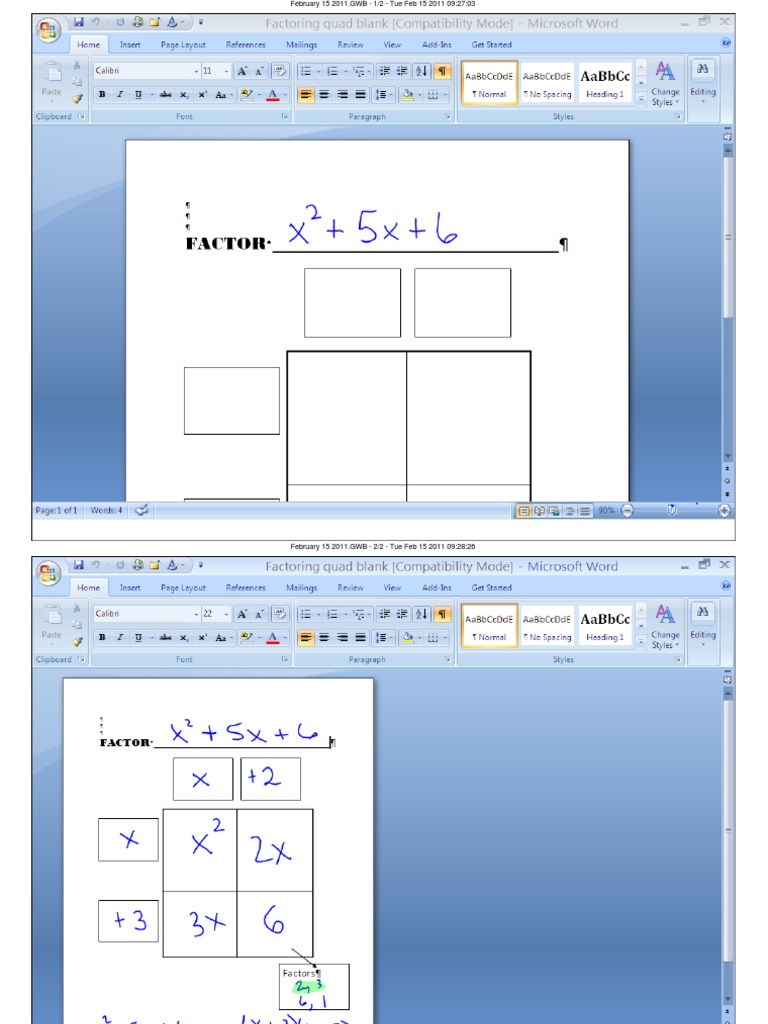 Filled in Factoring Graphic Organizer | PDF