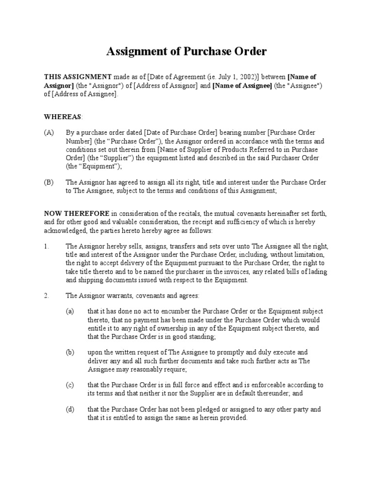 Assignment of Purchase Order | PDF | Assignment (Law) | Invoice
