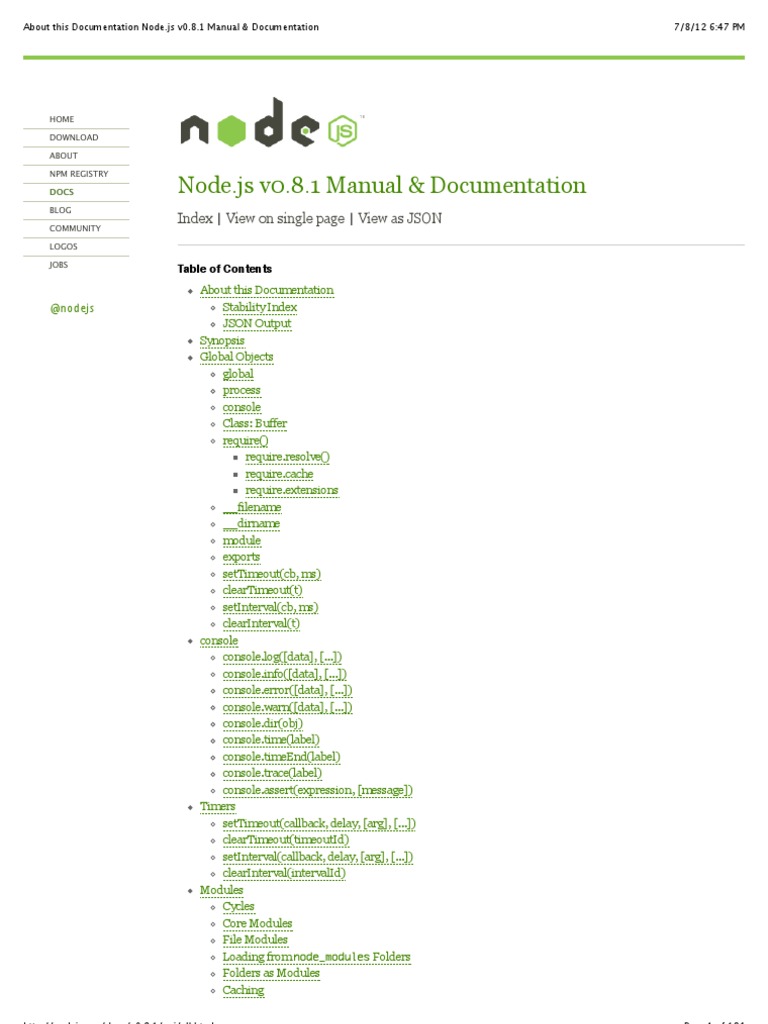 About This Documentation Node - Js v0.8.1 Manual & Documentation | PDF | Port (Computer ...