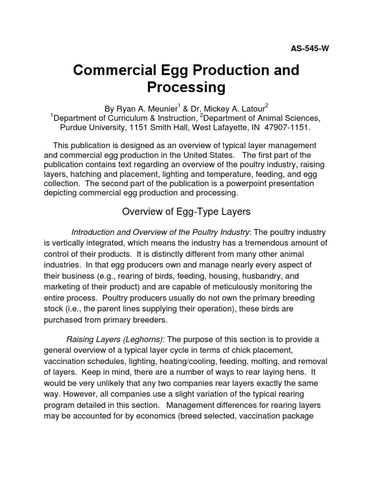 Commercial Egg Production and Processing | PDF | Chicken | Egg As Food