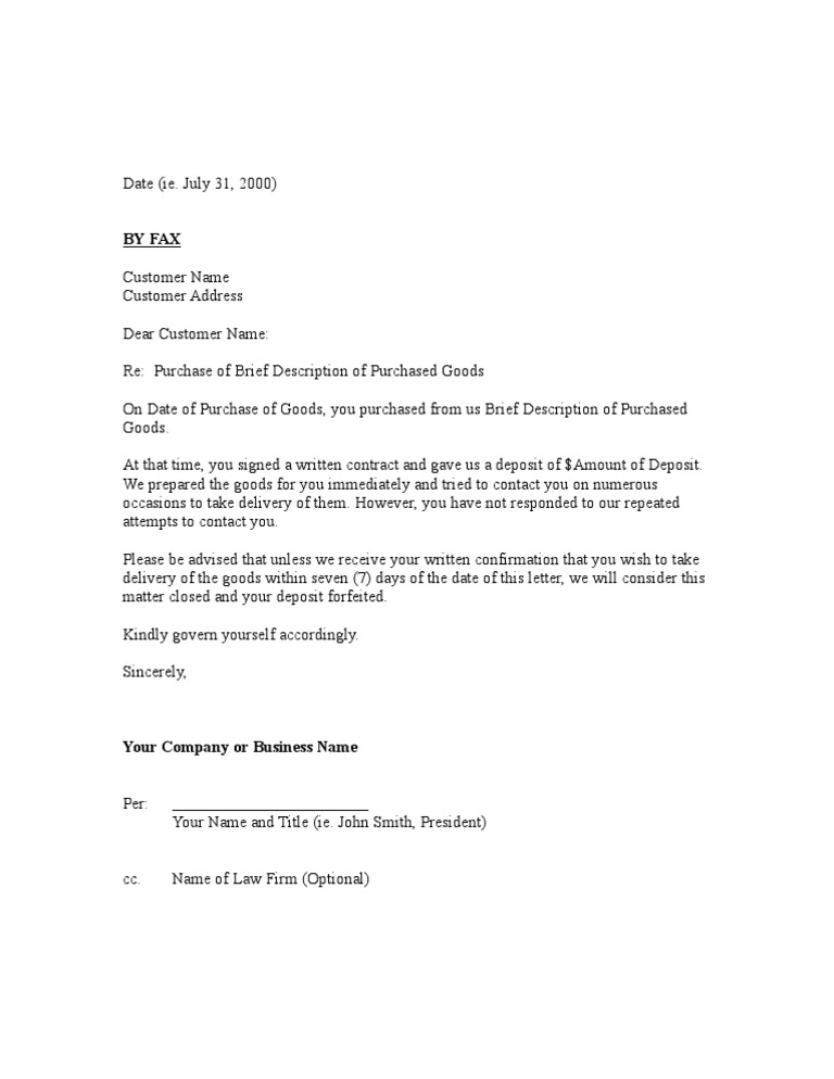 Notice of Forfeiture of Deposit