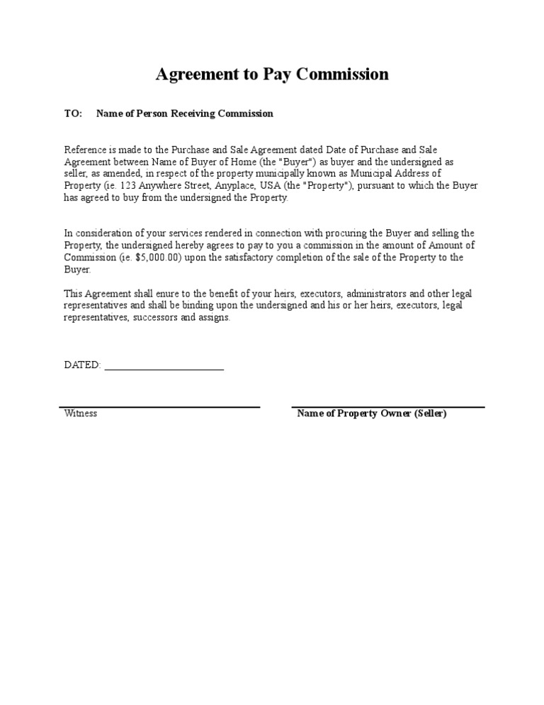 Commission Payment Agreement Template | PDF | Law And Economics | Virtue