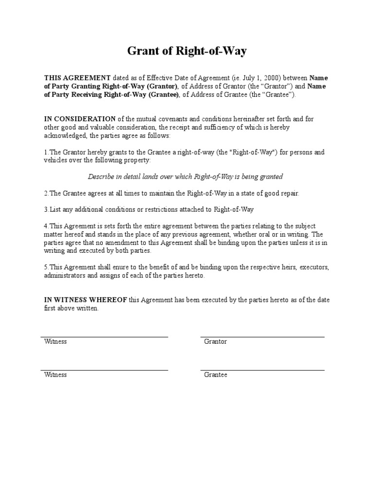 Right-of-Way Grant Agreement Template | PDF | Finance & Money ...