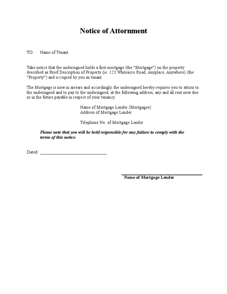 Notice of Attornment | PDF | Finance & Money Management | Law