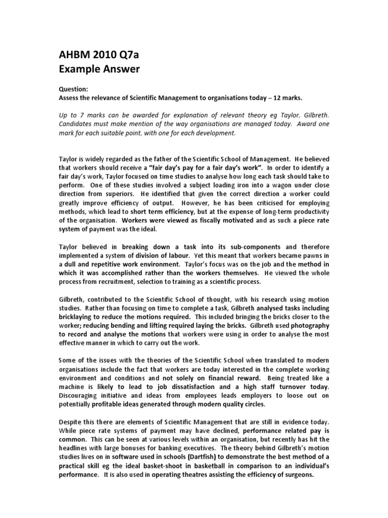 AHBM 2010 Q7a Example Sol | PDF | Employment | Labour